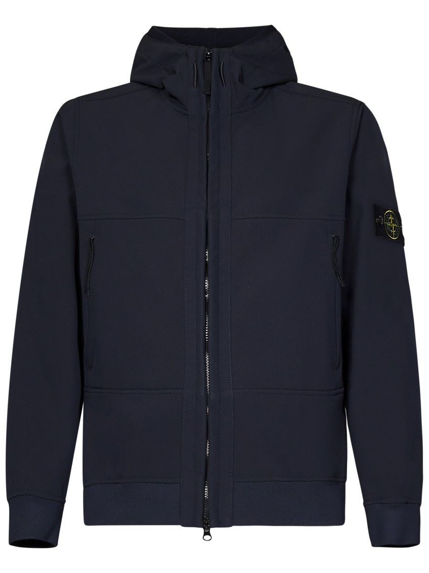 Stone Island Lightweight Navy Blue Jacket With Hood In Black | ModeSens