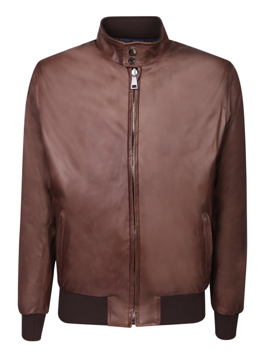 Dell'oglio Leather Brown Jacket | ModeSens